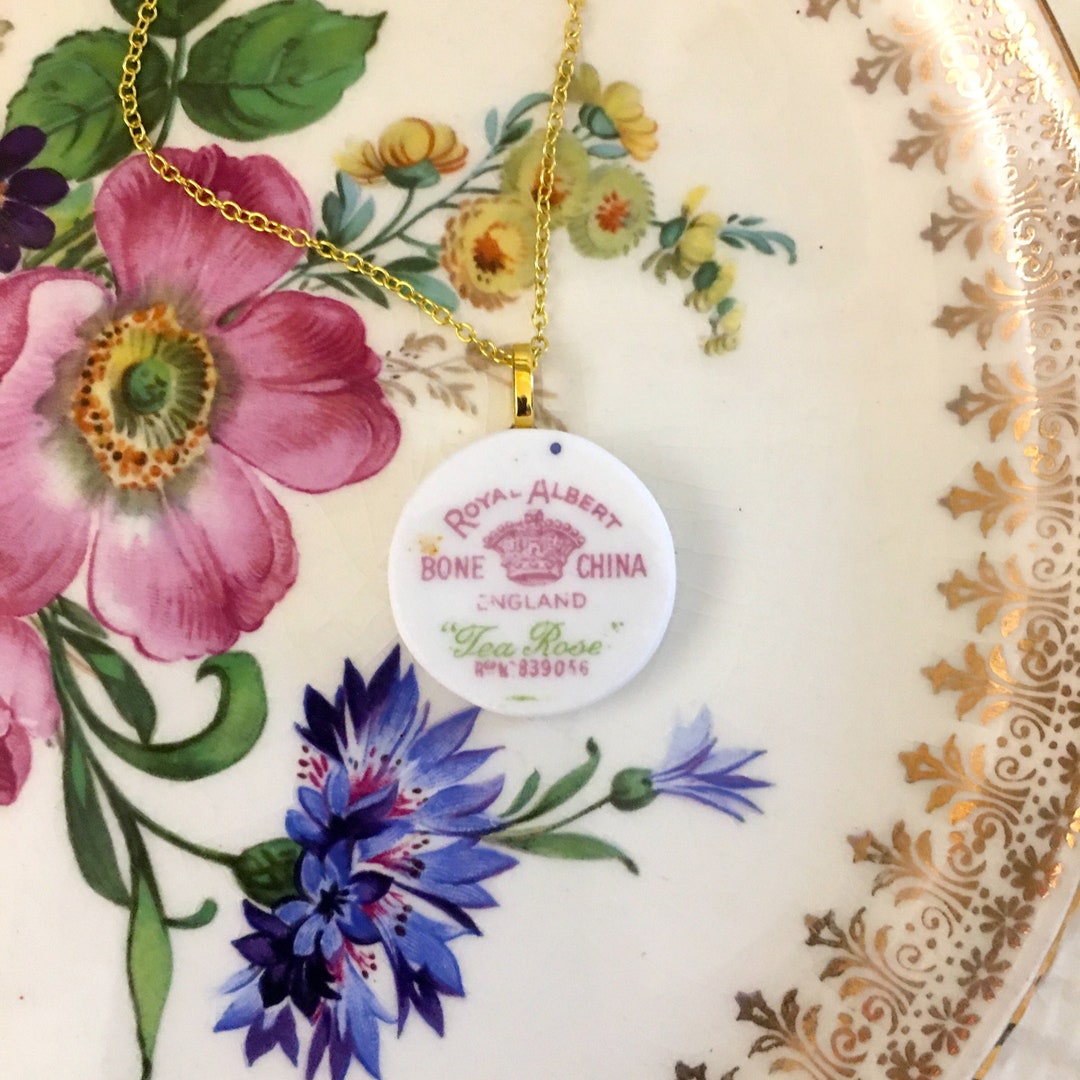 Pink Tea Necklace, Broken China Jewelry, Vintage Royal Albert China ...
