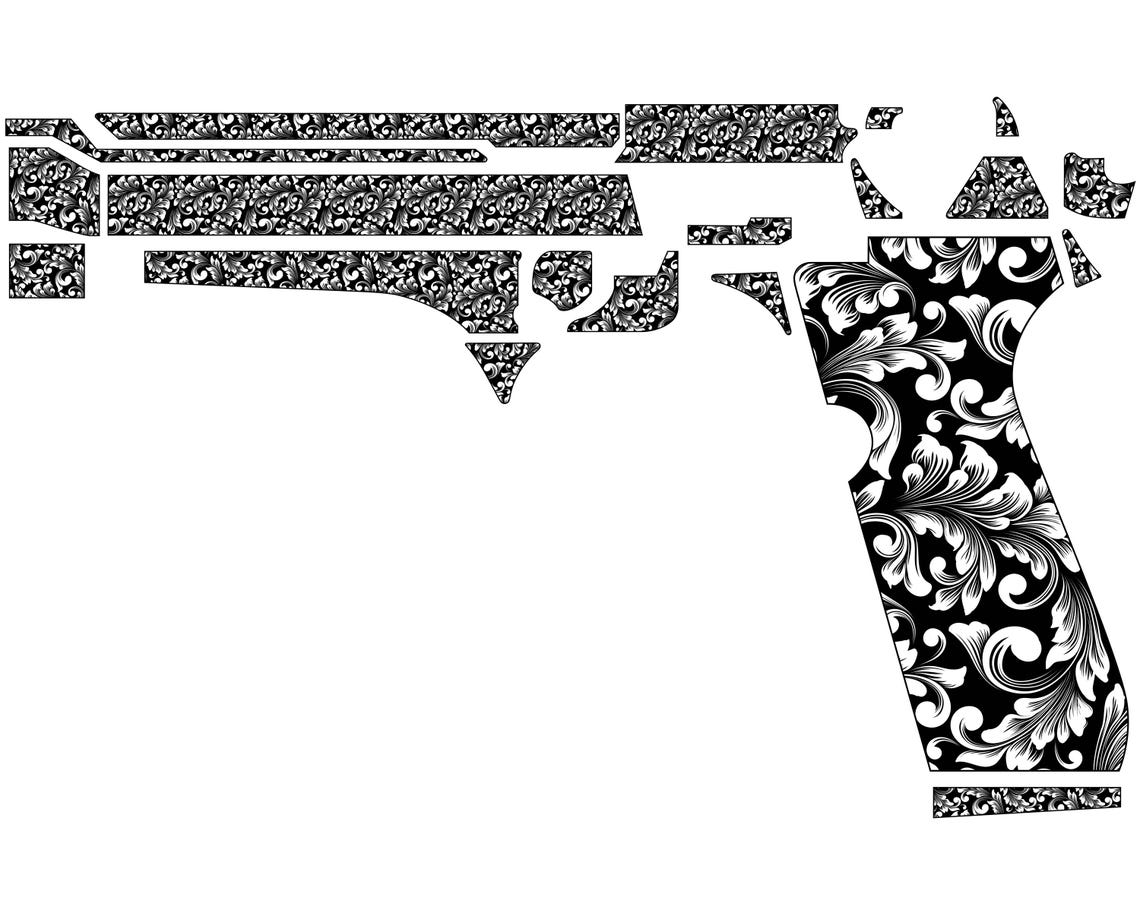 Beretta 92 FS GUN Scroll Pattern SVG Template Vector File for Laser ...