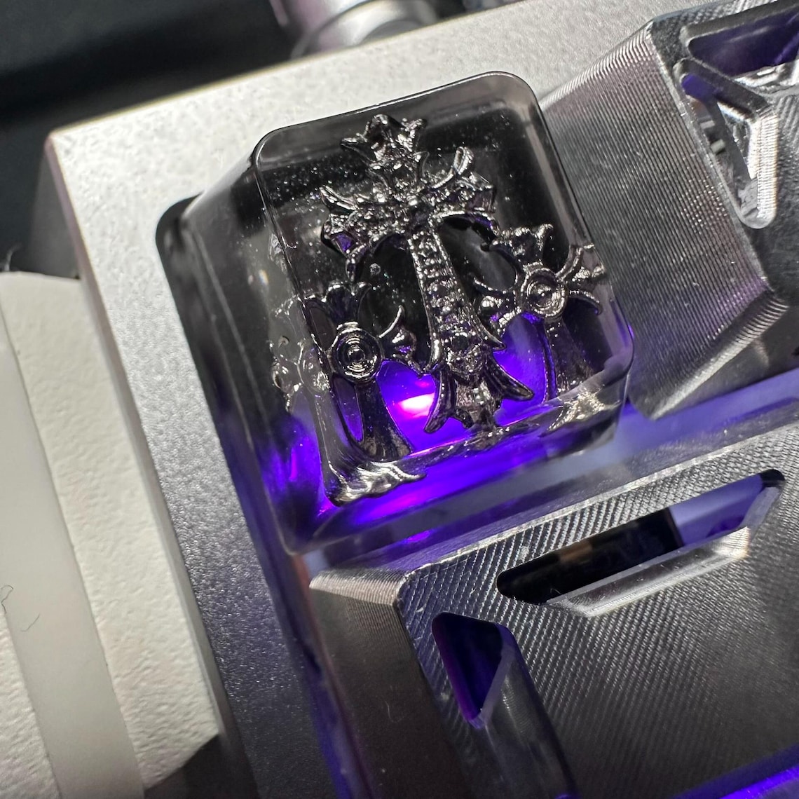 Handcrafted Transparent Resin Keycap With Silver Gothic Cross, Custom ...