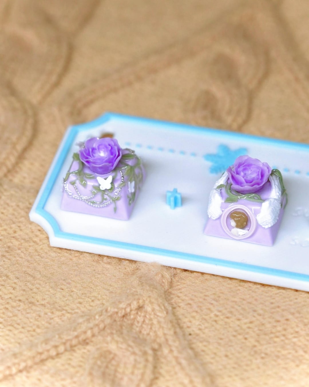 Floral Artisan Keycap With Purple Rose Fairy Wings and Pearls Handmade ...