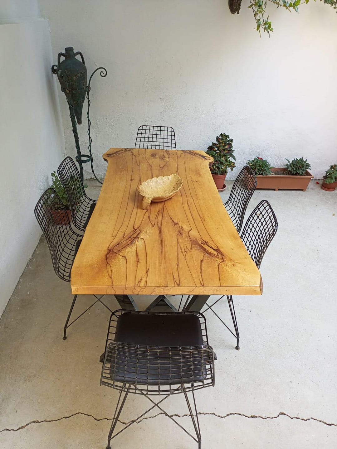 Handmade Live Edge Hornbeam Dining Table, Solid Wood Natural Edge Table ...