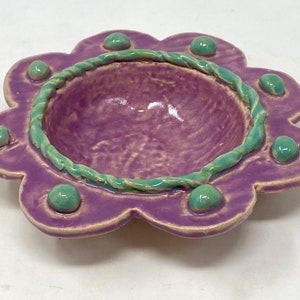 Handmade Studio Pottery Ceramic Daisy Shape Bowl W/ Purple and Green ...