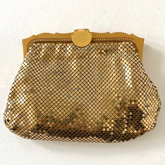 1950s Whiting & Davis Gold Mesh Clutch Coin Purse Bag… - Gem