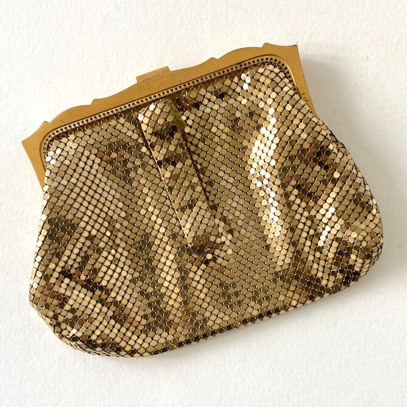 1950s Whiting & Davis Gold Mesh Clutch Coin Purse Bag… - Gem