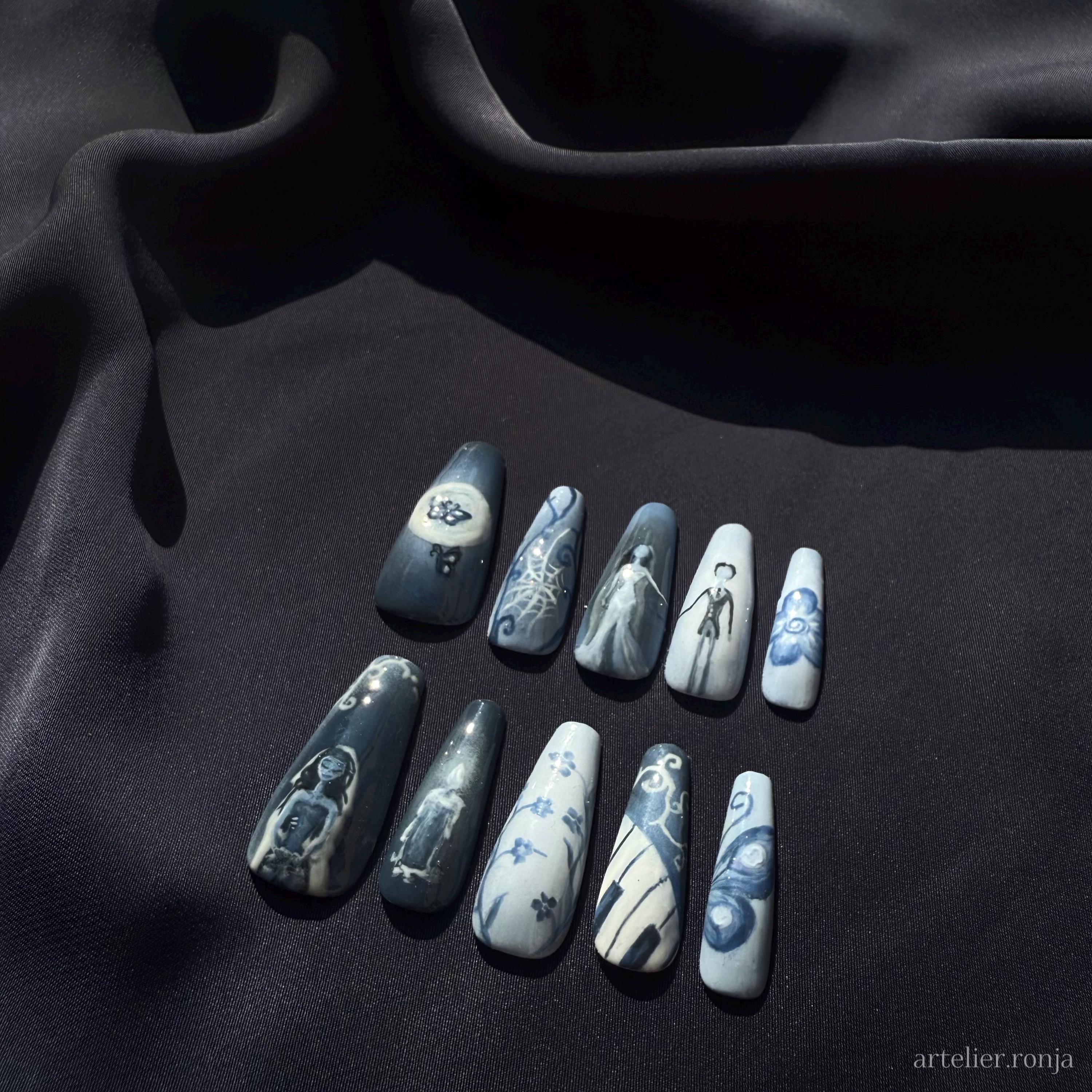 Corpse Bride Inspired Press-on Nails, Gothic Halloween Cartoon Art - Etsy