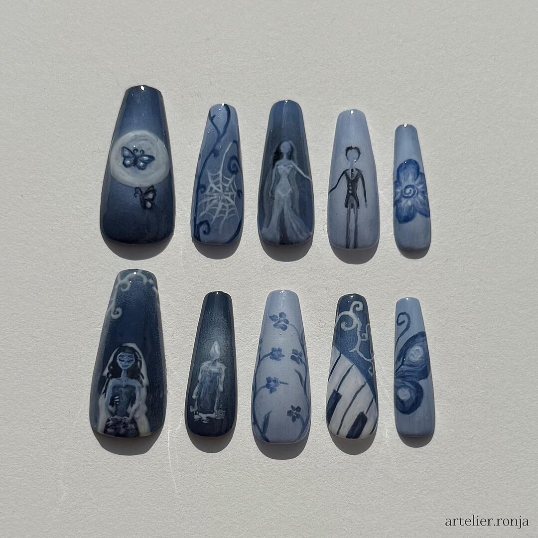 Corpse Bride Inspired Press-on Nails, Gothic Halloween Cartoon Art - Etsy