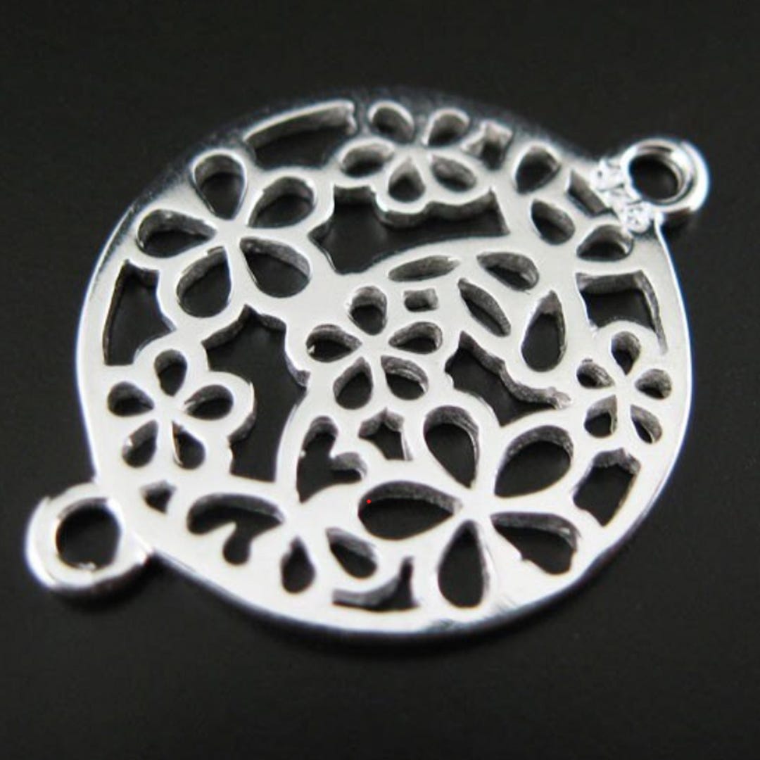 925 Sterling Silver Flower Connector-filigree Circle-fancy Flower Charm ...