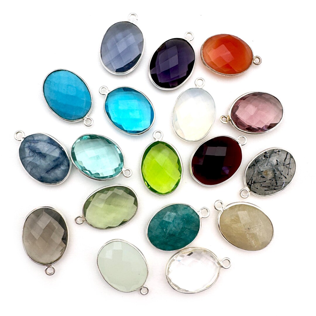Bezel Gemstone Pendant-faceted Oval Charm-sterling Silver Frame-jewelry ...