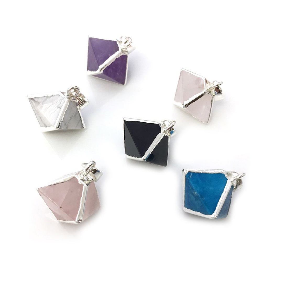 Gemstone Pendant, Octahedron 8 Sided Gemstone, Silver Plated Gemstone ...