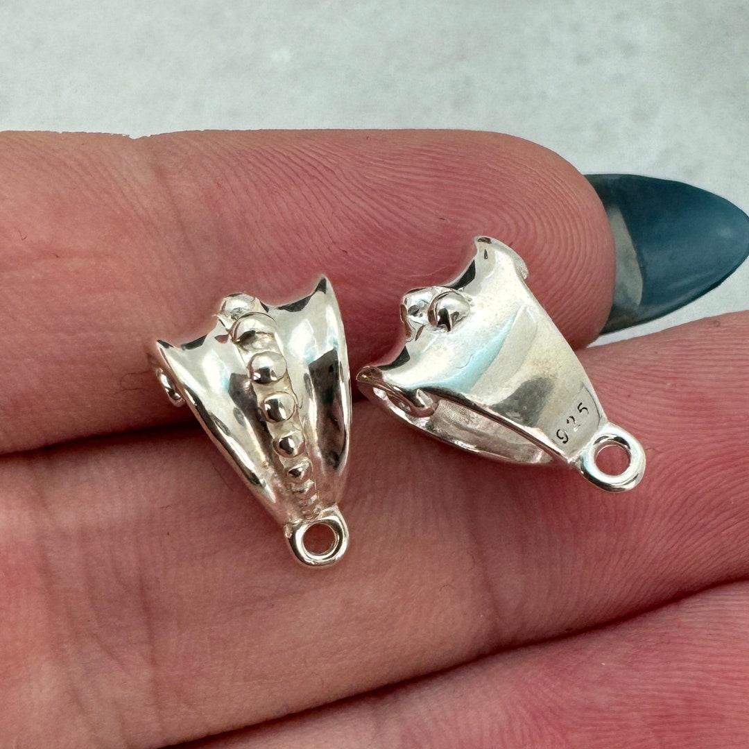 925 Sterling Silver Bail Connector, Fancy Beaded Pendant Bail With Ring ...