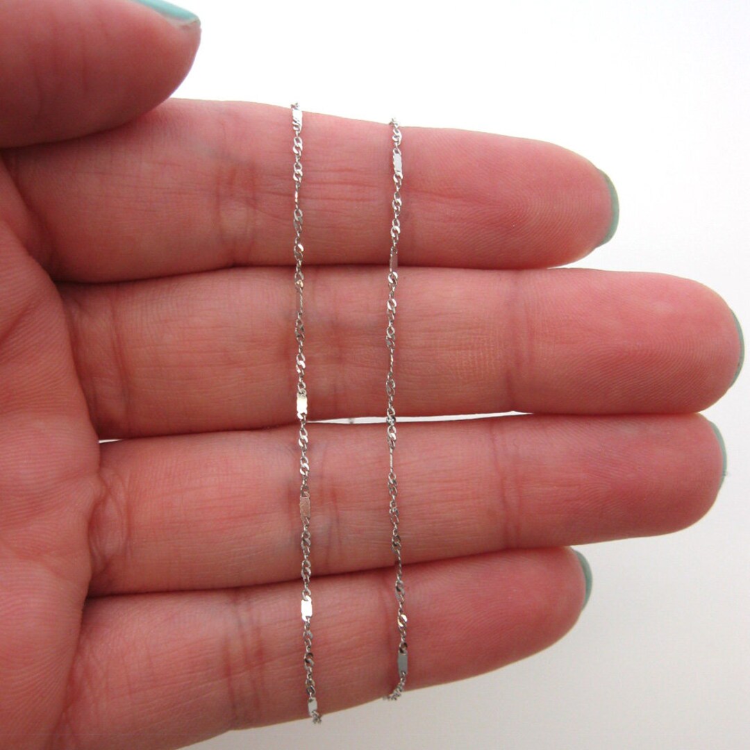 14K Solid White Gold Singapore Chain With Bars Necklace - Etsy