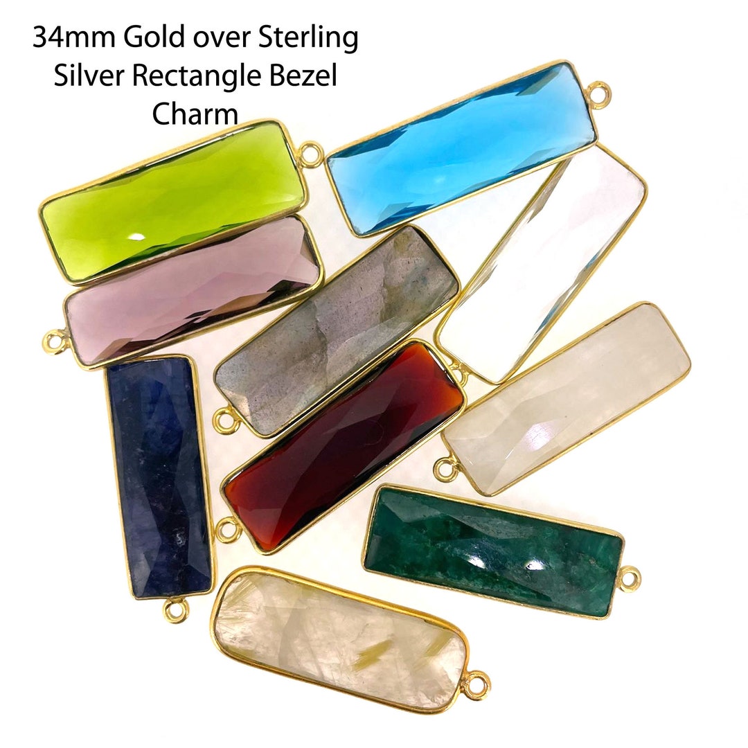 Gold Over Sterling Silver Gemstone Bezel Pendant-elongated Rectangle Birthstone Pendant ...