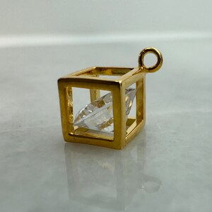 Cubic Zirconia Cube Charm, 925 Sterling Silver Charms, Gold Plated ...