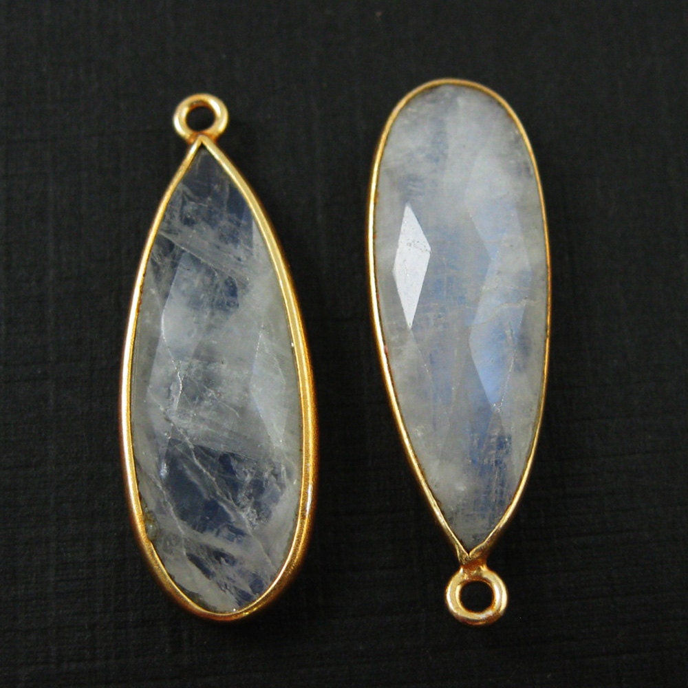 Bezel Gemstone Moonstone-Elongated Teardrop Charm-Gold Vermeil | Etsy