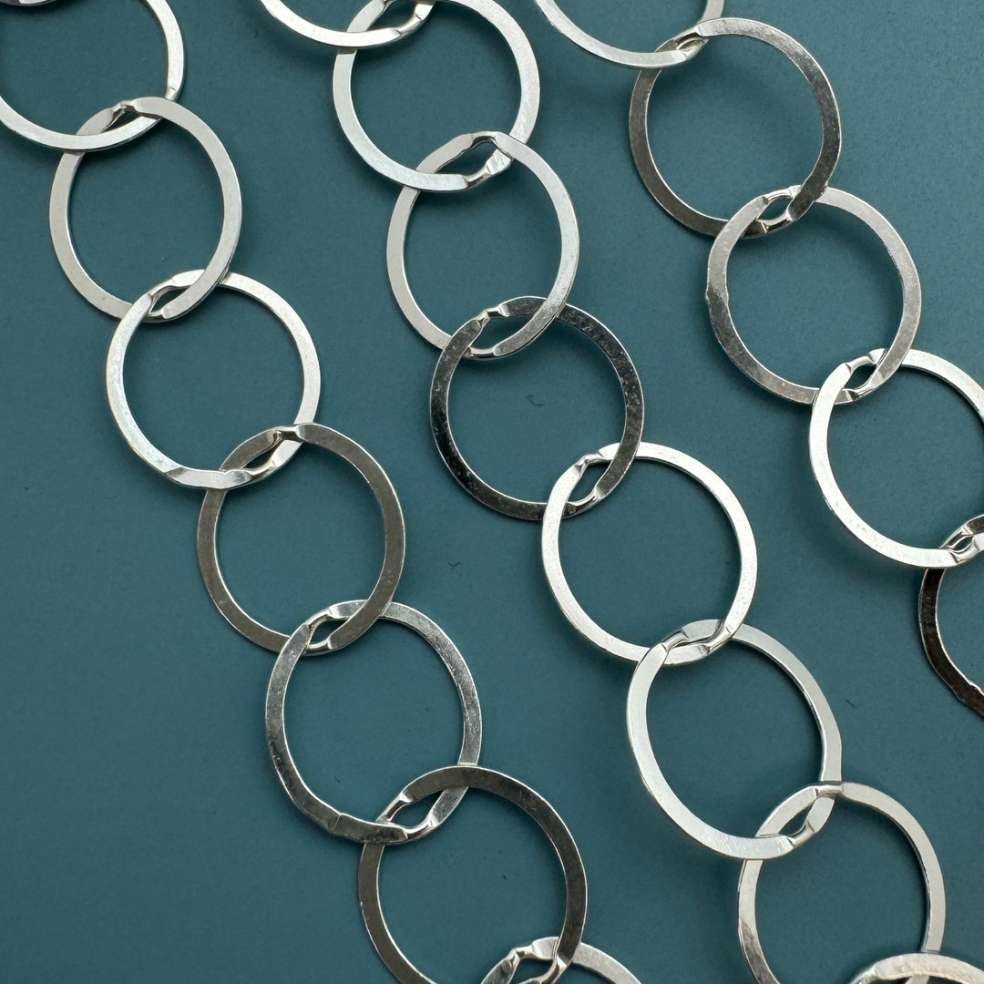 Sterling Silver Chain, Flat Circle Chain, Bulk Unfinished Chain, 10mm ...