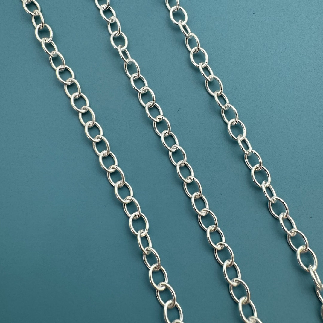 Sterling Silver Chain, Bulk Unfinished Chain, 4x3mm Strong Oval Cable ...