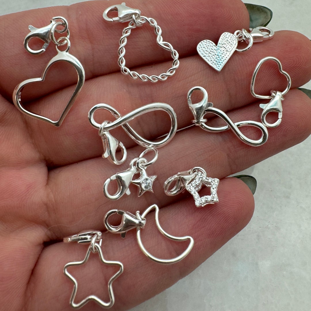 925 Sterling Silver Add on Charms With Clasp, Infinity Charm, Heart ...