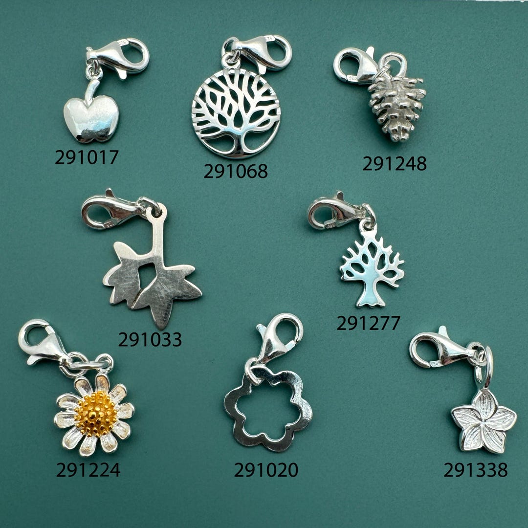 Bracelet Add on Charm With Clasp-925 Sterling Silver Plant Charms ...