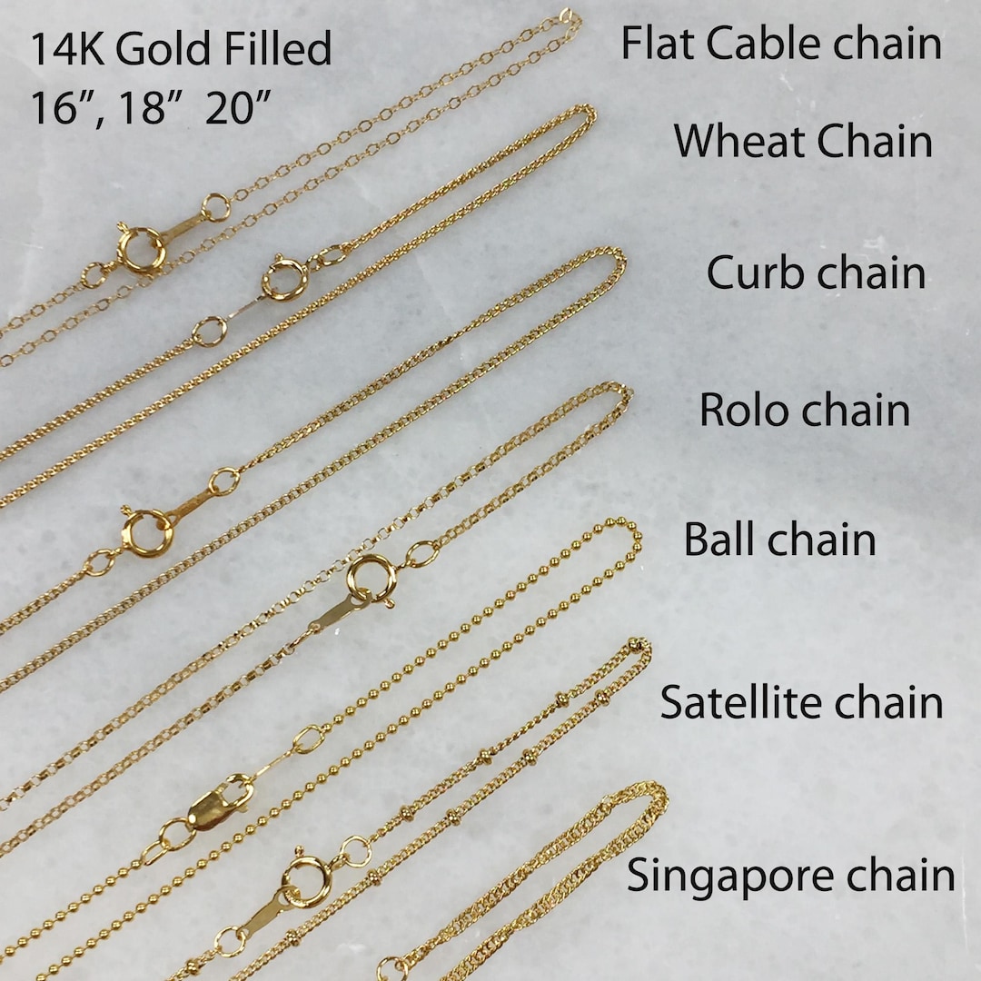 14K Gold Filled Chain Necklaces, Rolo Chain, Singapore Chain, Satellite ...