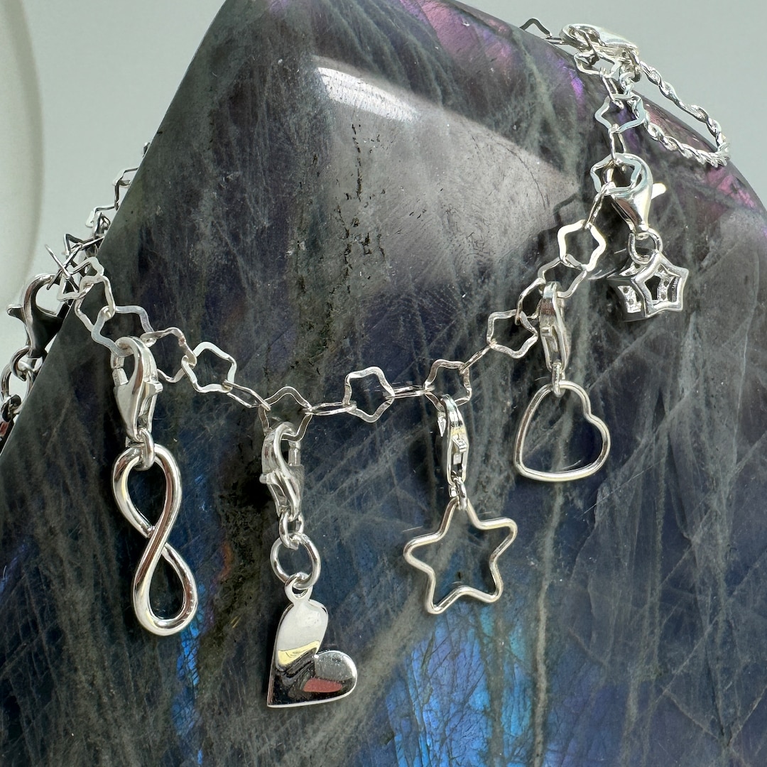 925 Sterling Silver Add on Charms With Clasp, Infinity Charm, Heart ...