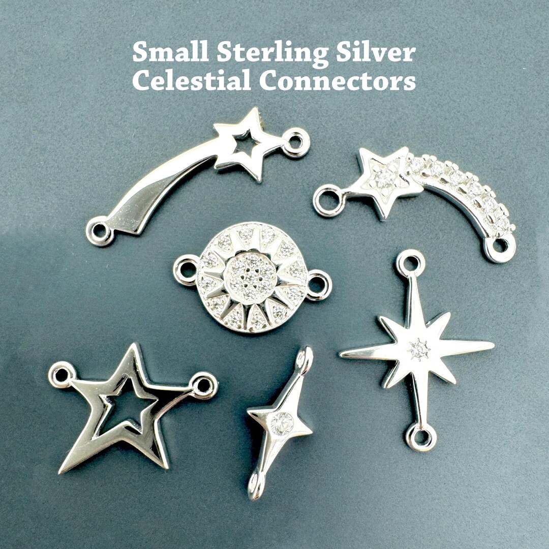 Sterling Silver Celestial Connectors, Sun and Stars Charms for ...
