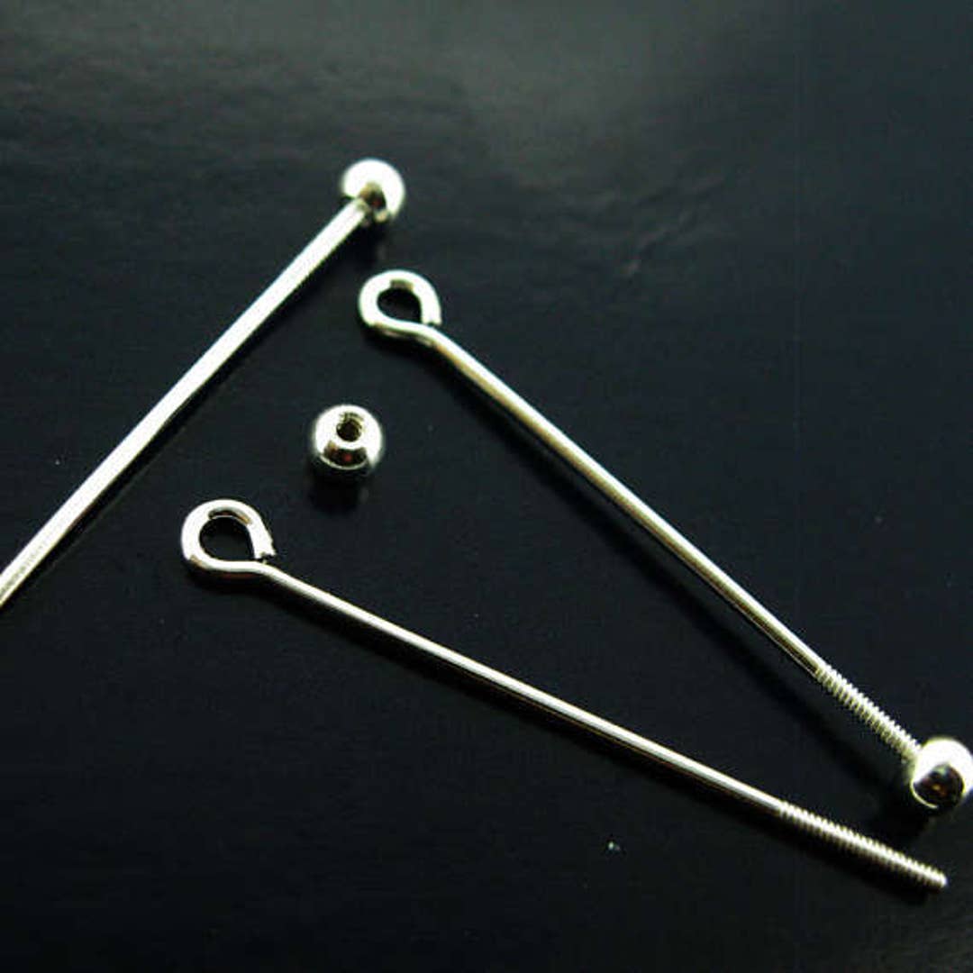 Sterling Silver Bail Pin, Open Eye Head Pin Bail Screw on Ball Head Pin ...