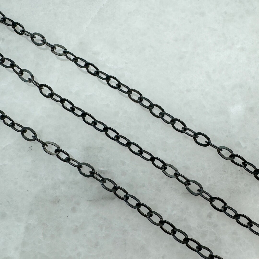 Oxidized Sterling Silver Chains, Bulk Unfinished Chains, 3.5mm Flat ...