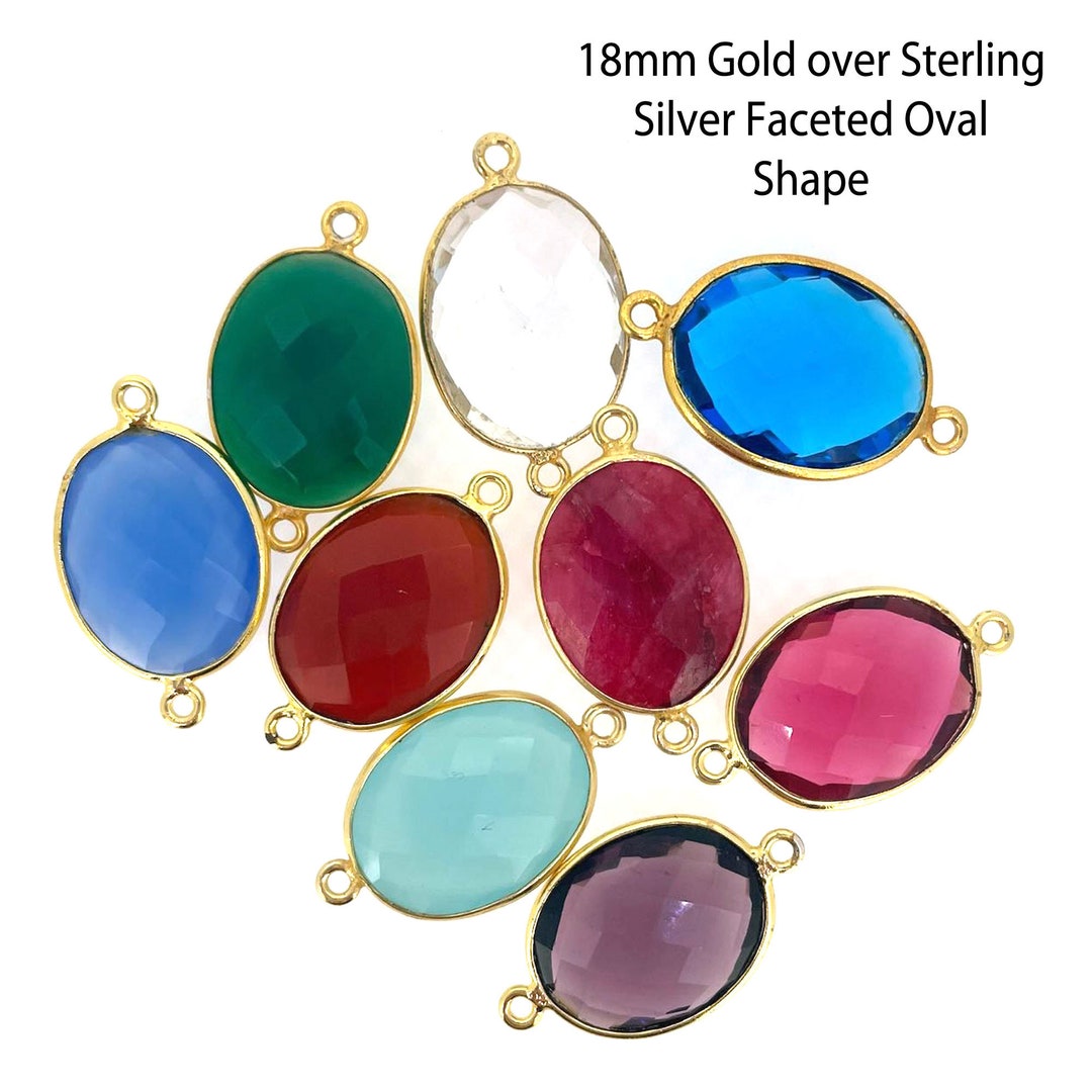 Bezel Gemstone Connector Link-gold Plated Silver Vermeil Faceted Gem ...