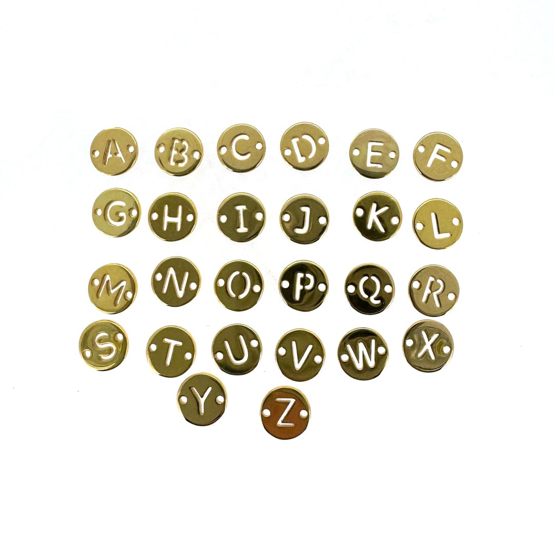 Gold Sterling Silver Initial Letter Connector Charm-6mm Round High ...