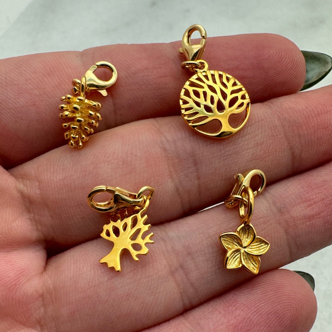 Gold Over 925 Sterling Silver Plant Charms-charm With Clasp-flower ...