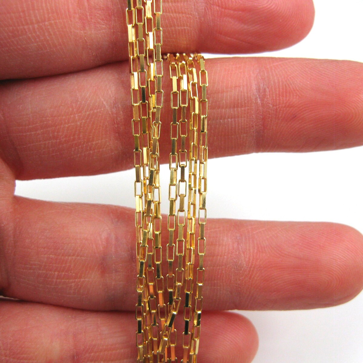 Gold Plated Sterling Silver Chain-small Box Chain-gold | Etsy