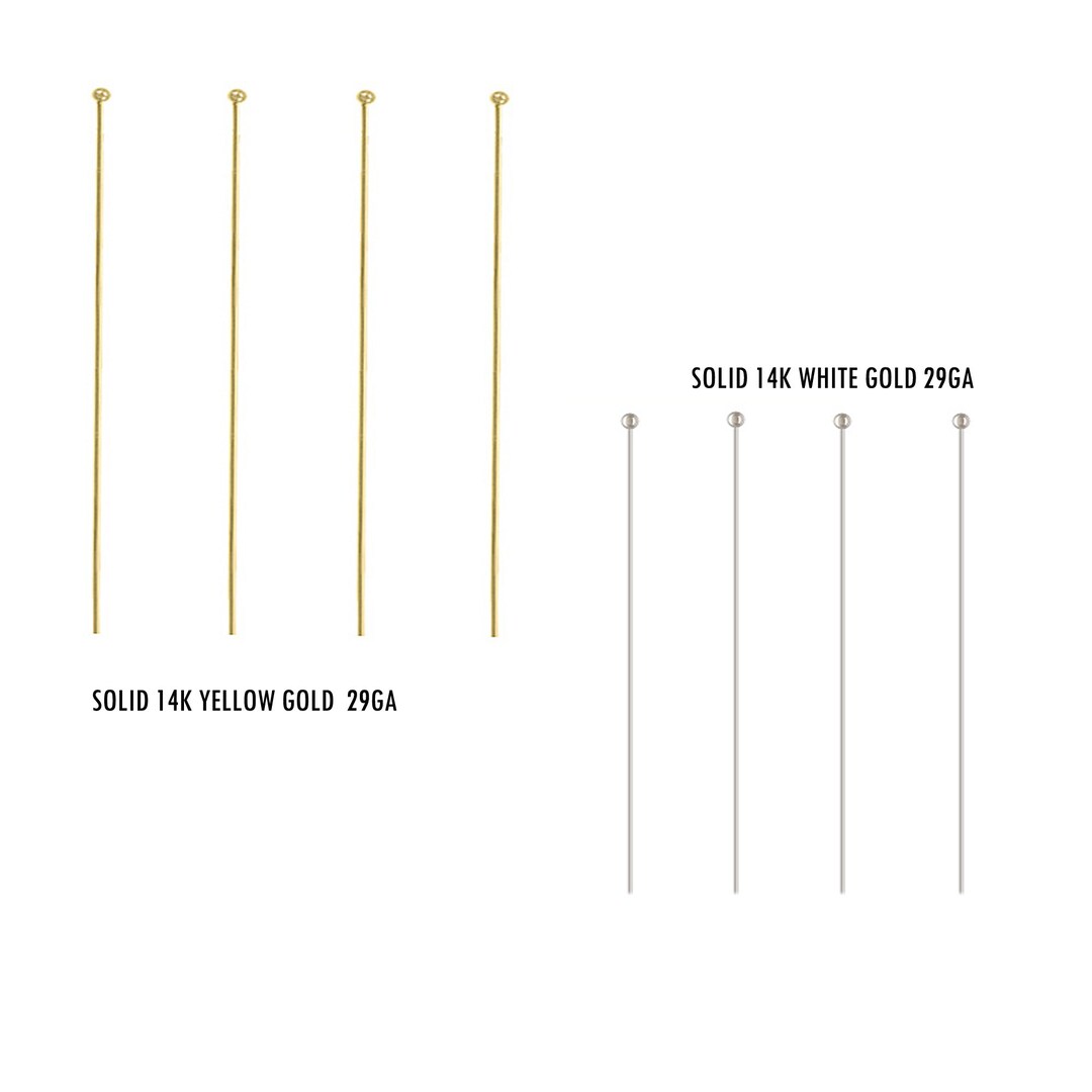 Solid 14k Gold Ball Head Pins -14k Gold Jewelry Findings - 29 Gauge ...