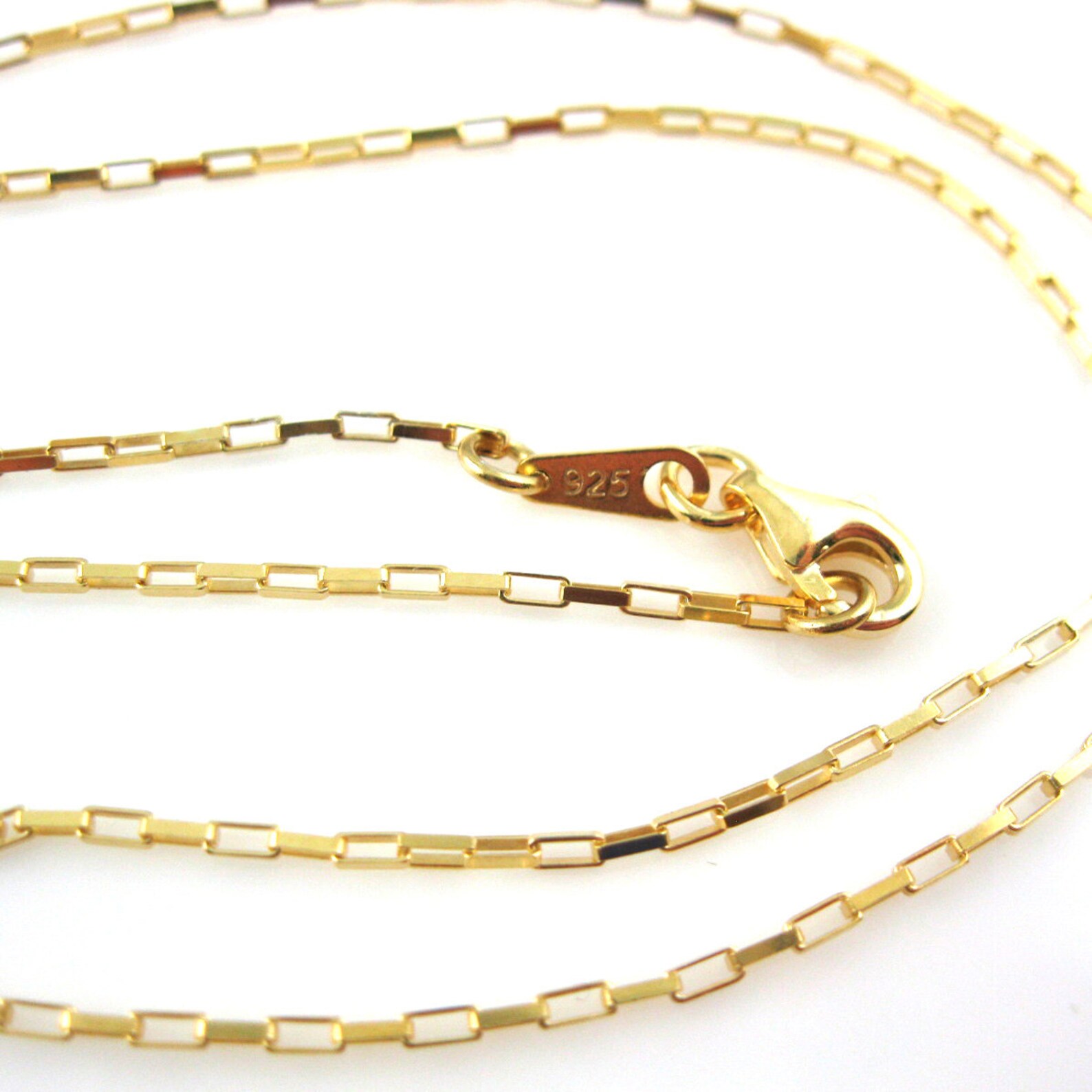 Gold Plated Sterling Silver Chain-small Box Chain-gold | Etsy