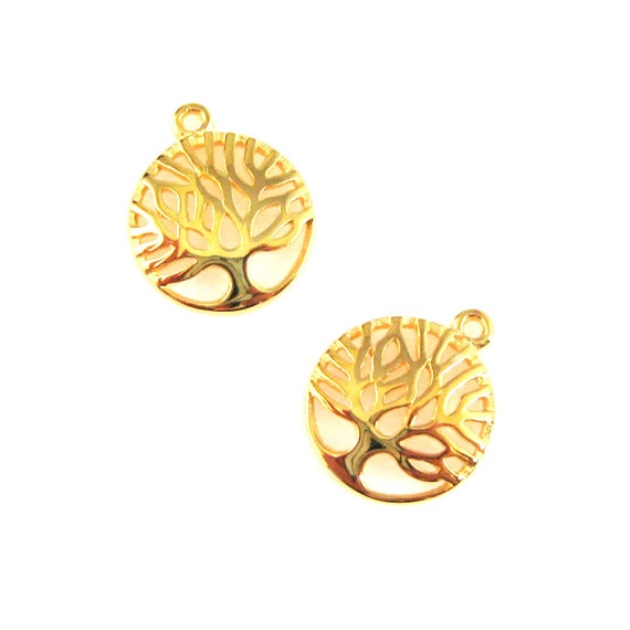 Tree Charm Gold Plated 925 Sterling Silver Charm gold Tree - Etsy