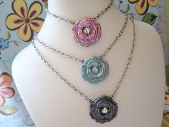 Flower Necklace Rose Necklace Handmade Polymer Clay Rose Etsy