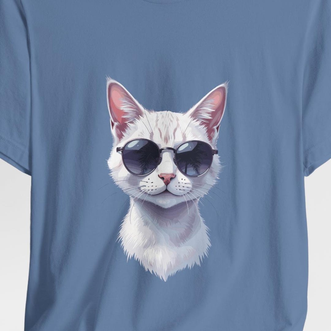 Cool White Cat Shirt Vintage Style Funny Cat Lover Gift With Sunglasses ...