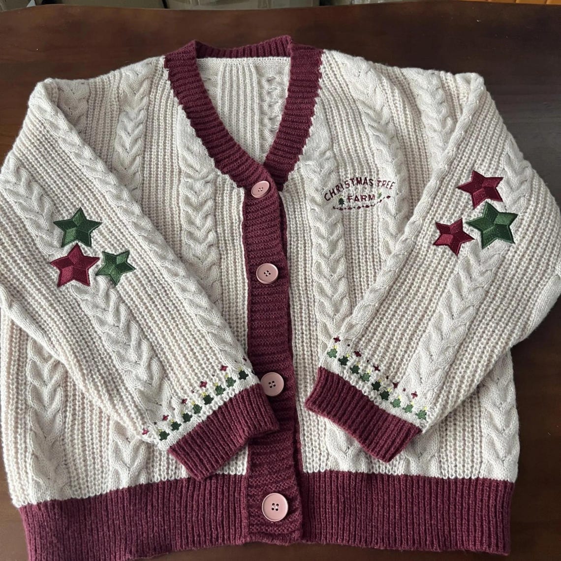 Christmas Tree Embroidered Cardigan Women – Holiday Knitted Sweater ...