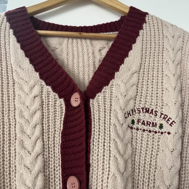 Christmas Tree Embroidered Cardigan Women – Holiday Knitted Sweater ...