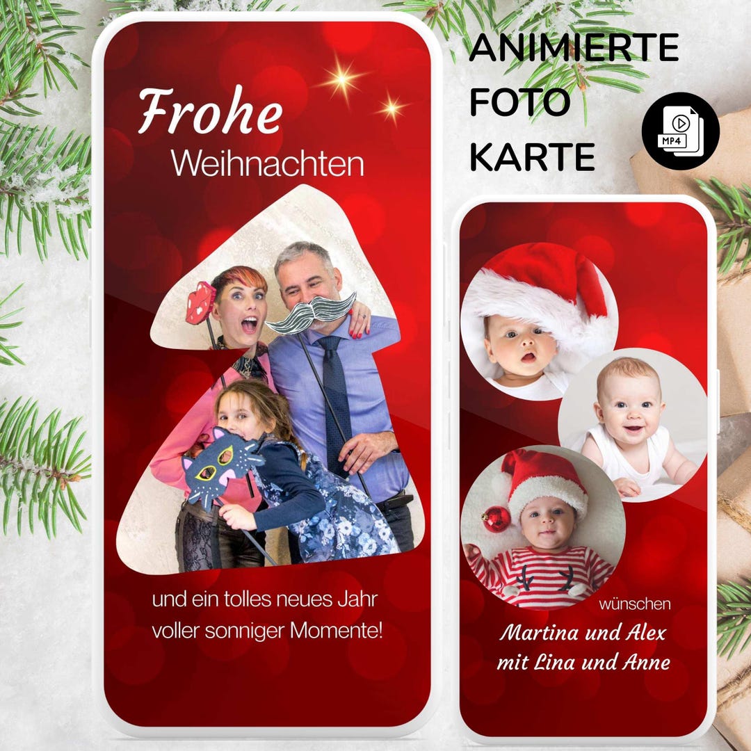 Animated Photo Ecard Red Christmas – Editable Canva Greeting Card ...