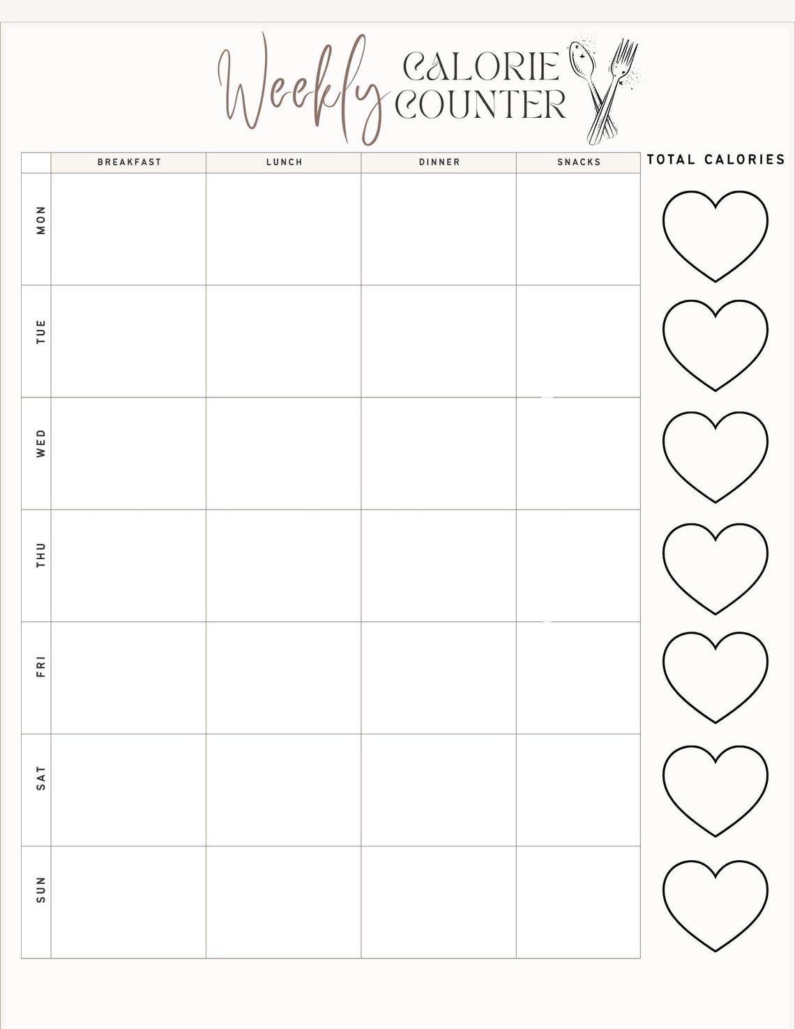 Weekly Calorie Tracker Meal Planner Calorie Deficit - Etsy
