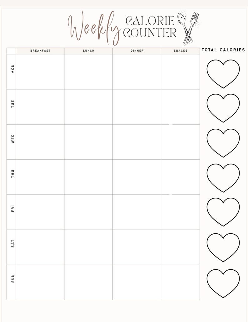 Weekly Calorie Tracker Meal Planner Calorie Deficit - Etsy