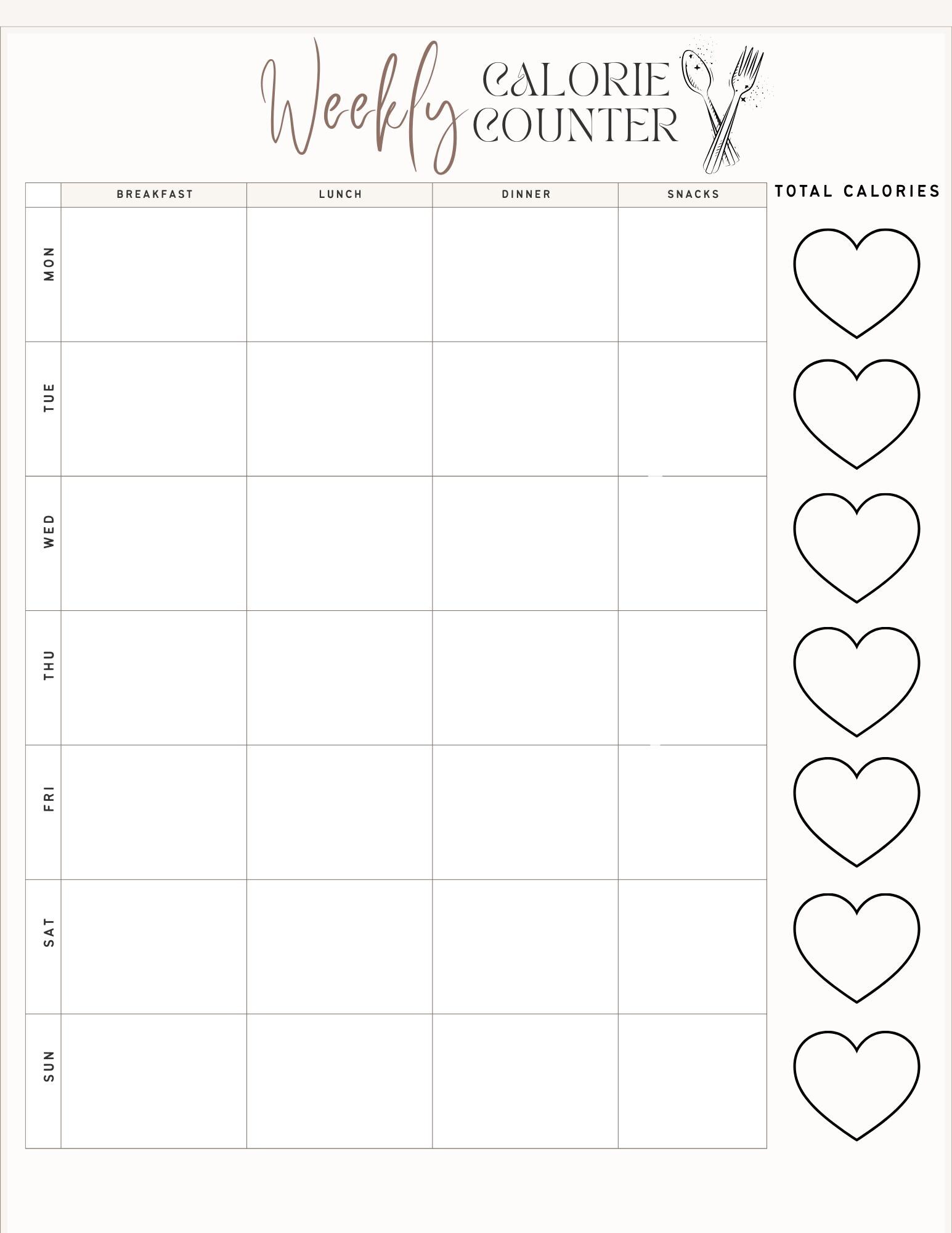 Weekly Calorie Tracker Meal Planner Calorie Deficit - Etsy