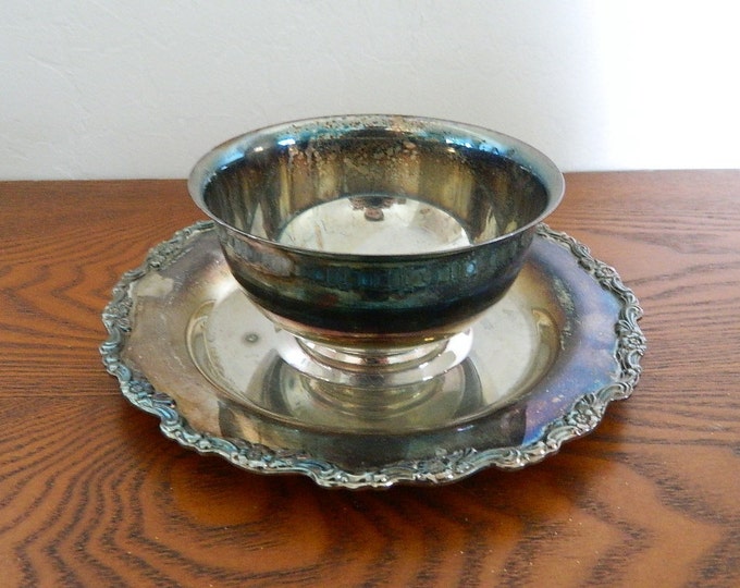 Oneida Bowl With Attached Plate - Silver Plated - Scroll and Flower ...
