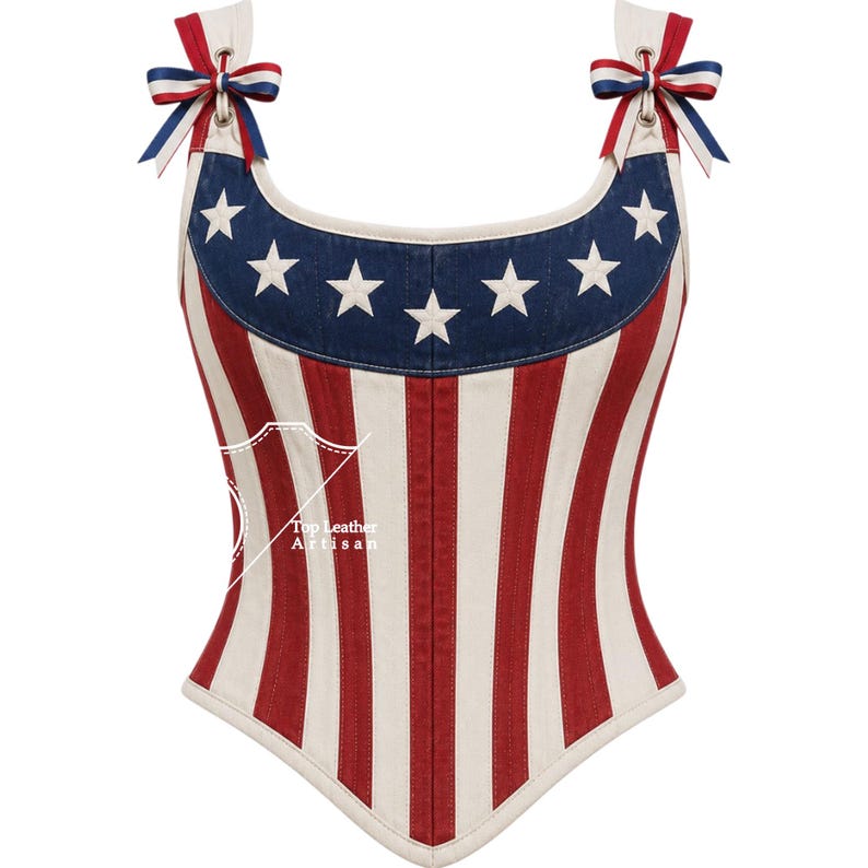 American Flag Corset, Patriotic USA Cotton Bustier Top, Hourglass ...