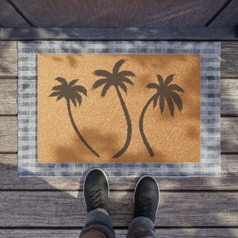 Tropical Palm Tree Doormat, Beach Welcome Mat, Beach House Decor ...