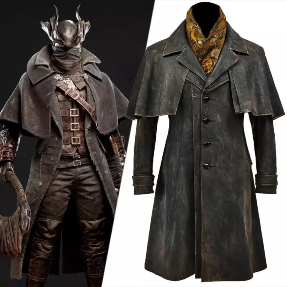 Bloodborne Hunter Cosplay Leather Coat, Distressed Long Trench Coat ...
