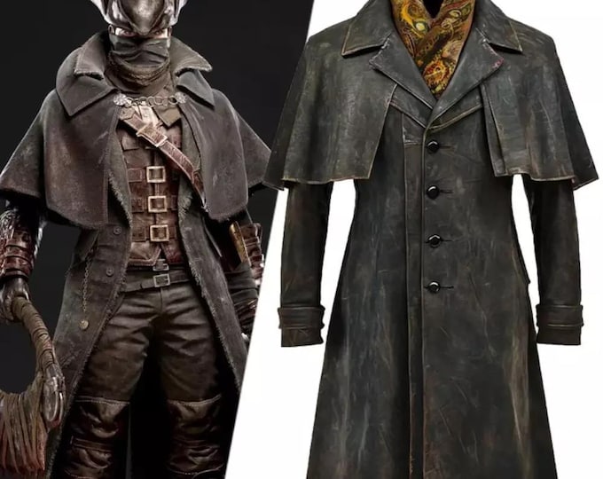 Bloodborne Hunter Cosplay Leather Coat, Distressed Long Trench Coat ...