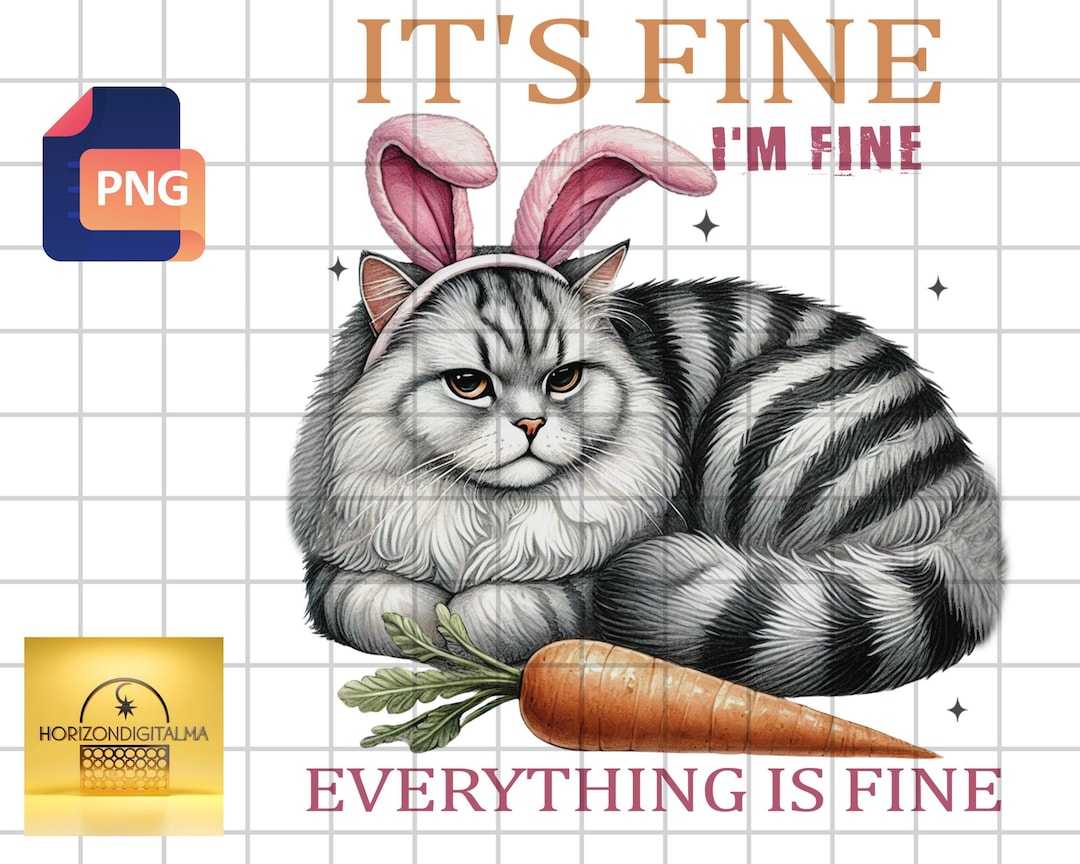 Easter Cat PNG Clipart, Funny Grumpy Bunny Ears Cat Sublimation ...