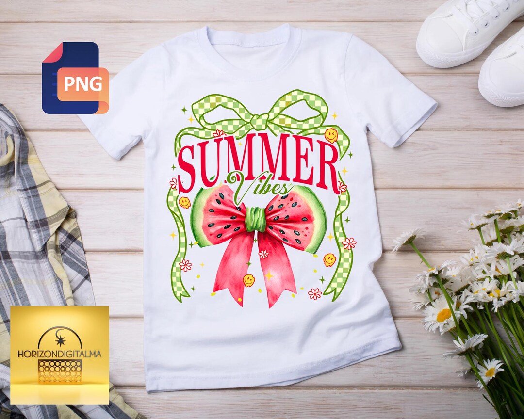 Watercolor Watermelon Coquette Bow PNG: Summer Shirt Design (digital ...
