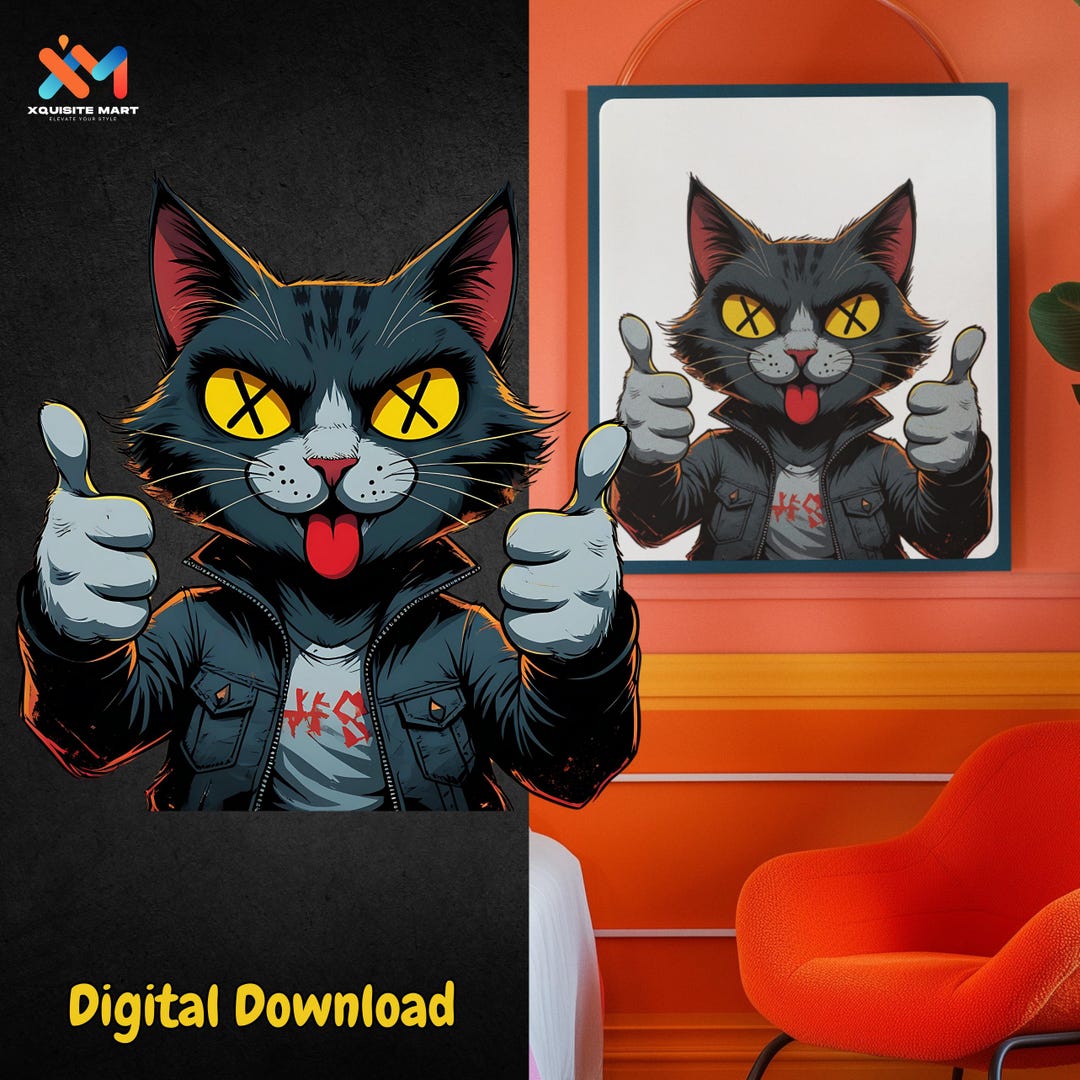 Punk Rock Cat Sublimation Design | Cool Rebel Feline Clipart for T ...